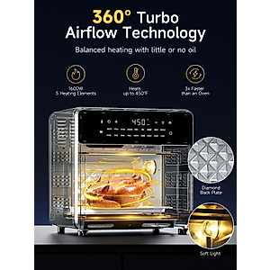 Air Fryer 15.8 Qt,French Door Toaster Oven Combo Compact Countertop Design,18 Presets & 1 Preheat & 1 Light,Easy Clean,Simple Panel,Multi Cooking,4 Accessories,Stainless Steel,Kitchen Elite