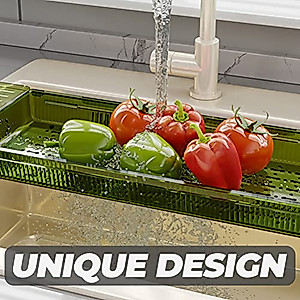 LUOZZY Bathtub Tray Bath Tub Caddy Tray Table Adjustable Bath tub Table Shelf Bath Organizer Bathtub Accessories, Green