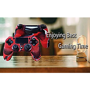 Pandaren Studded Anti-Slip Silicone Cover Skin Set for PS4 /Slim/PRO Controller(CamouRed Controller Skin x 1 + FPS PRO Thumb Grips x 8)