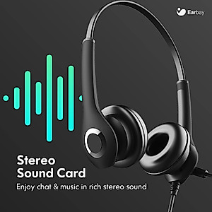 Earbay Upgraded USB 3.5mm 2 in 1 Corded Stereo Headset with Crystal Microphone Noise Cancelling, Mute Button for Home,Office,Binaural Headphones for Call Center,Computer,IPad,Zoom,Skype,Webinar