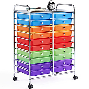 Yaheetech 20 Drawers Rolling Storage Cart Multipurpose Movable Organizer Cart Tools Scrapbook Paper Organizer on Wheels, Multicolor
