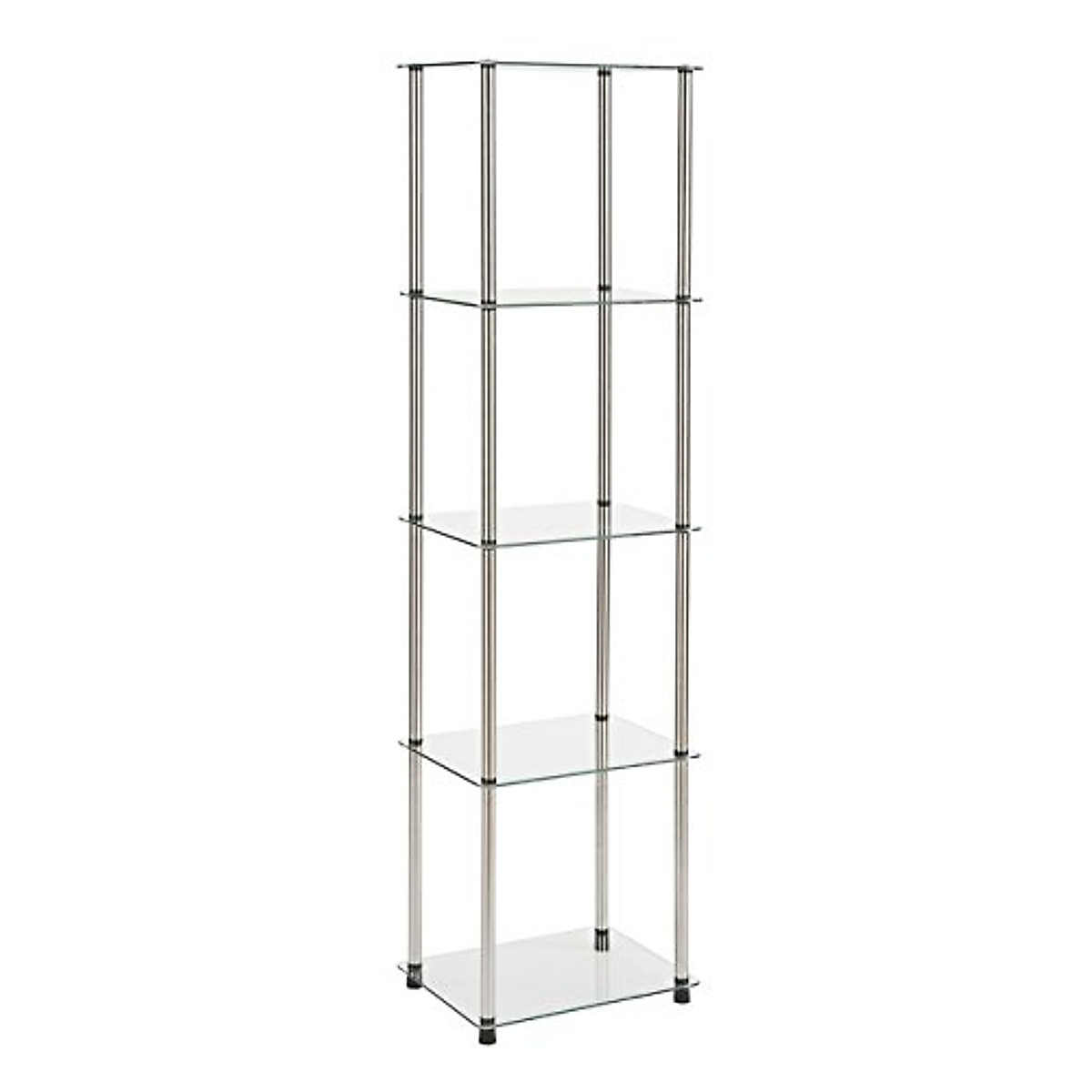 Convenience Concepts Designs2Go Classic Glass Shelves 15.75" - 5-Tier Glass Tower Room Décor, Modern Shelves for Storage and Display in Living Room, Bathroom, Bedroom, Office, Glass