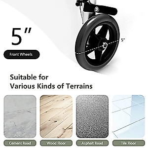 Goplus Walkers for Seniors, 4-in-1 Folding Walker with 5’’ Wheels, Detachable Seat, Height Adjustable Stand Up Walker, Medical Walking Mobility Aid, 350lbs Rolling Walker for Adult Bariatric Handicap