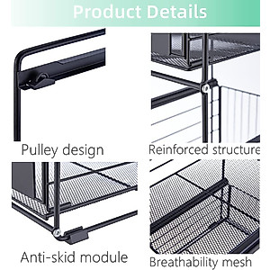 TidyEasy Under Sink Organizer 2-Tier,L-Shaped Cabinet Storage shelf with Sliding Drawer,Pull Out Home Organizers for Kitchen Bathroom (Large, Black)