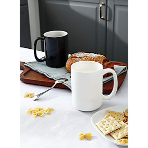 Porcelain White Coffee Mugs Set of 4-15 Ounce Cups with Large Handle for Hot or Cold Drinks like Cocoa, Milk, Tea or Water - Smooth Ceramic with Classic Design