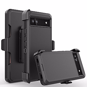 Mstechcorp 6goodeals for Google Pixel 7 Pro, Shockproof Full Body Protection Kickstand Case Cover with Swivel Belt Clip (Black)