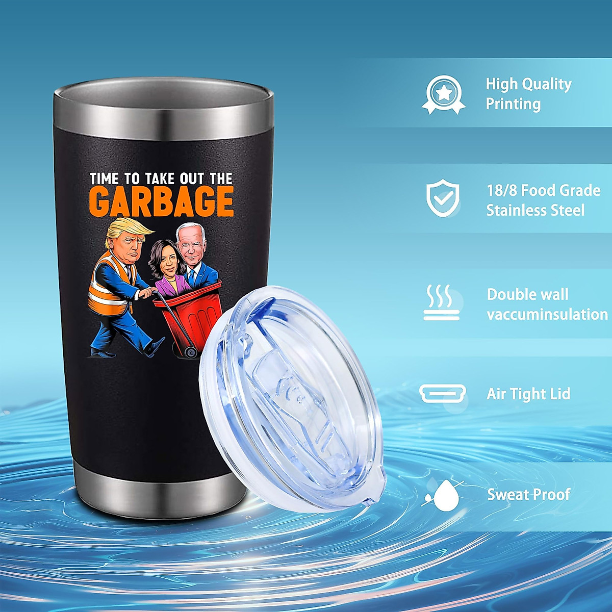 ATHAND Time to Take Out the Garbage,Trump Tumbler Cup Mug,Trump Merchandise Gifts,20 Oz Stainless Steel Vacuum Tumbler Travel Coffee Mugs (Black)