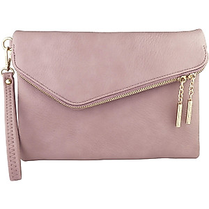 B BRENTANO Fold-Over Envelope Wristlet Clutch Crossbody Bag (Blush)