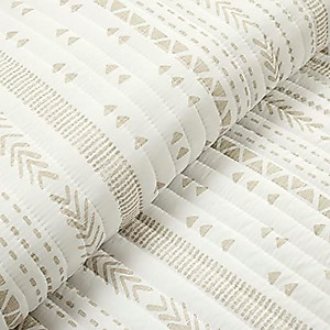 Lush Decor Hygge Stripe Oversized Reversible 3 Piece Quilt Set, King, Neutral & White
