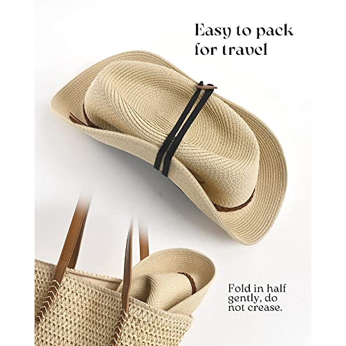 FURTALK Sun Hats for Women Summer Wide Brim UV UPF 50+ Panama Fedora Foldable Packable Straw Beach Hat Medium Beige