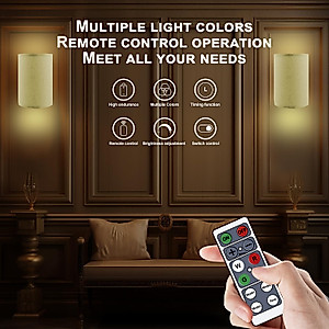 SIXDEFLY RGB Wall Sconces Set of Two,with Fabric Shade and Remote Control, Rechargeable Battery Operated Wall Sconces， for Bedroom Living Room Hallway