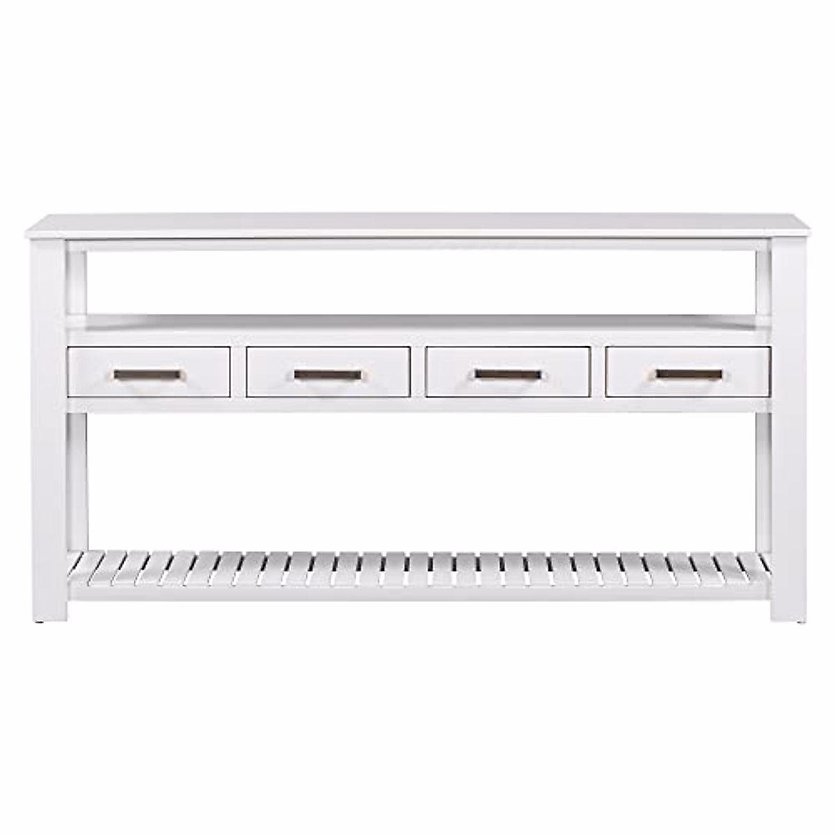 Vintage Multifunction Console Table,62.2'' Modern Sofa Table with 4 Drawers and 2 Storage Shelves,Wooden Buffet Sideboard for Hallway,Entryway,Bedroom,Living Room (White + 4 Drawers)
