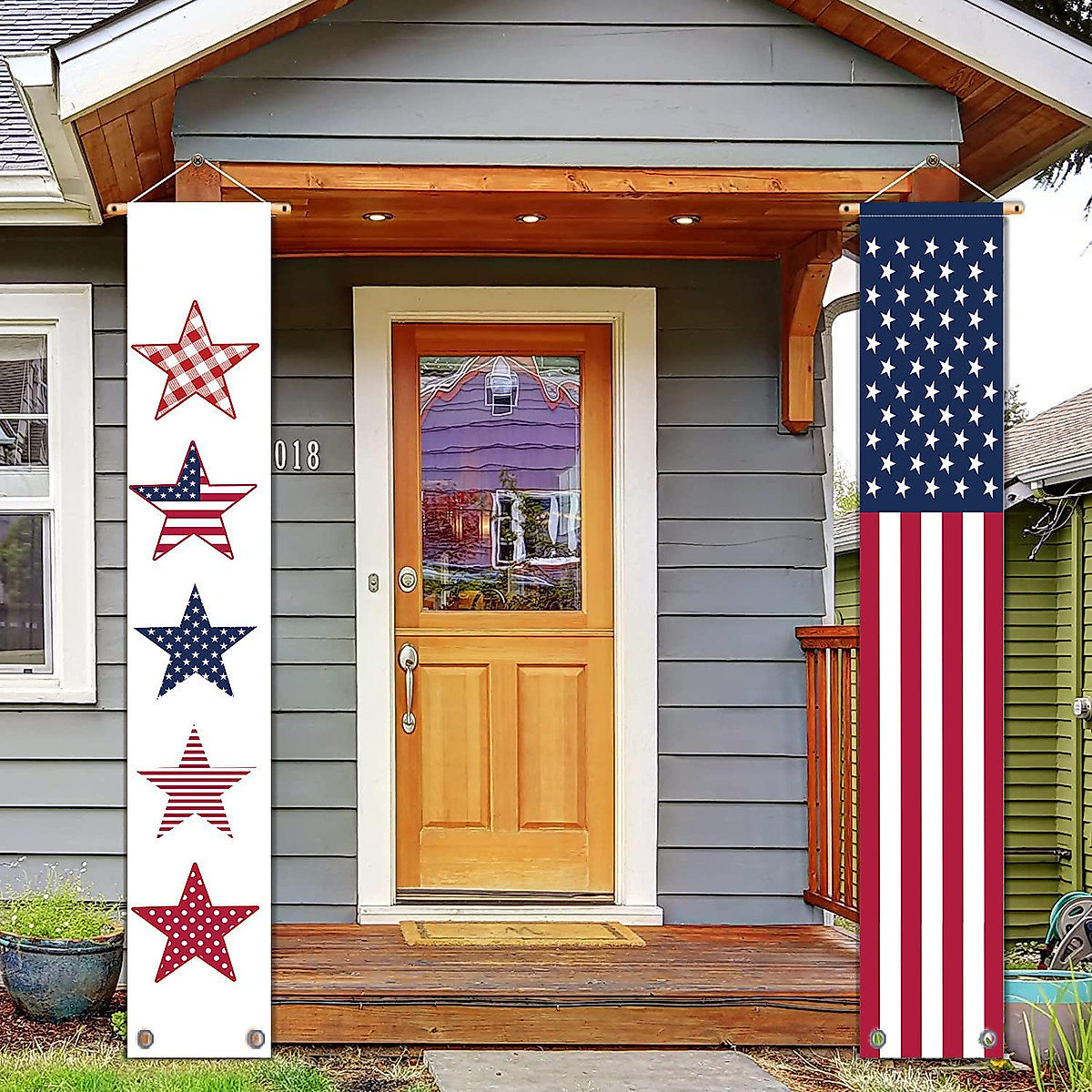 4th of July Banner Front Door Sign Patriotic Porch Banner American Flag Stars Hanging Flag Independence Day Home Yard Porch Garden Indoor Outdoor Party Wall Decoration 12 x 71 Inch