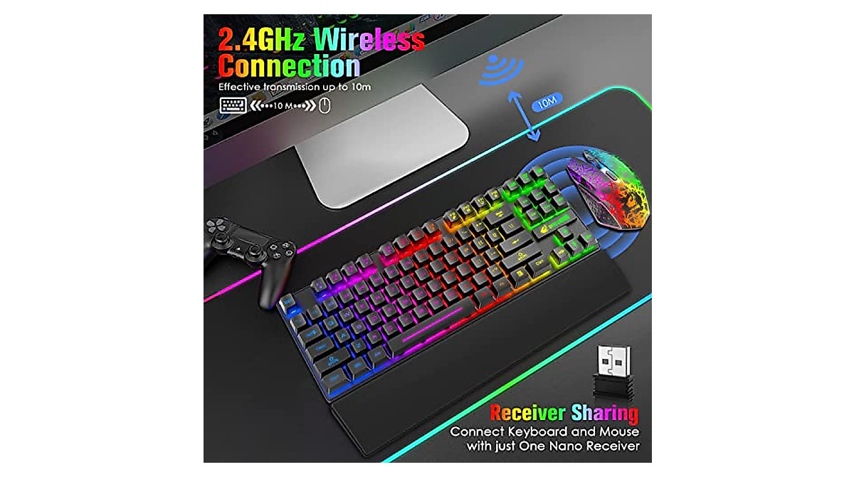 Wireless Gaming Keyboard & Mouse Set with Rainbow Lights