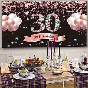 Trgowaul 30th Birthday Decorations for Women Rose Gold 30 & Fabulous Backdrop Banner 43.3 X 70.8 inches Happy Birthday Party Suppiles Photography Supplies Background 30th Birthday Decoration for her