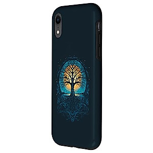 iPhone XR Odin Tree of Life Viking Valhalla Pagan Blue and Yellow Case