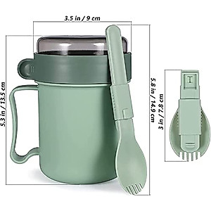SUNSHNO Soup Mug with Lid and Scoop,18 Ounce Microwave Soup Mugs Food Flasks Oven Milk Cup Food Jar Container for Breakfast Soups, Noodles, Hot Cereal and More (Green)