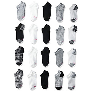 Hanes girls 20-pair Super Value No Show fashion liner socks, Assorted, 4 US