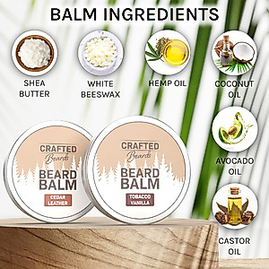 Beard Balm 2 pack - Tobacco Vanilla Beard Balm - Cedar Leather Beard Balm - 2oz Each - Best Beard Balm