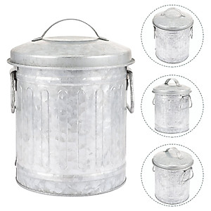 DIYEAH Mini Galvanized Trash Can with Lid, Mini Desktop Wastebasket Small Metal Buckets Metal Rubbish Bin Garbage Can Flower Pot Pen Holder for Kitchen Countertop A