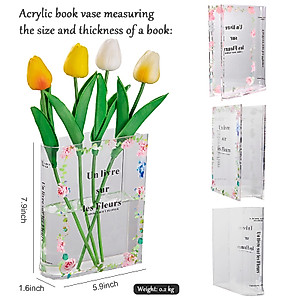 NEUTREHK Book Vase for Flowers,Acrylic Book Vase for Flowers,Clear and Unique Book Flower Vase,for Home,Bedroom,Office,Dining Room Kitchen(Pink)