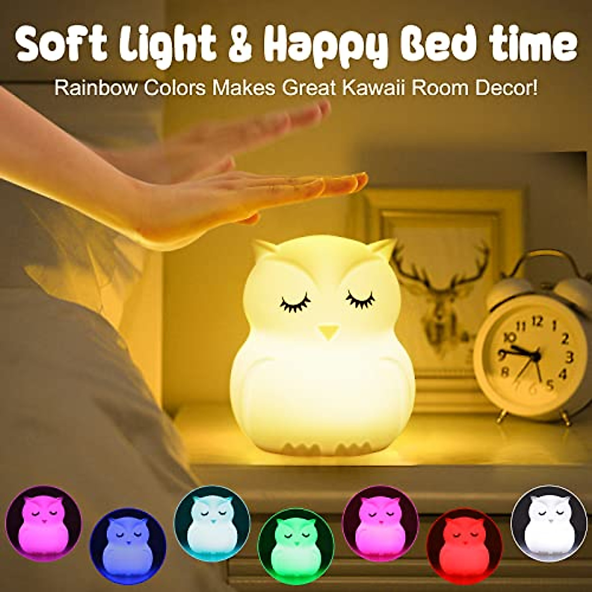 ShaArkMango Kids Night Light Lamp Cute Sleepy Owl, Convenient for Reading & Soothe Baby to Sleep Training Nursery Lights Toddler LED Nightlight for Children Girls Boys Kawaii Room Decor