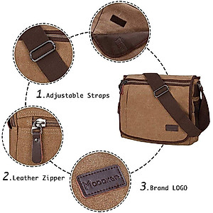 Modoker Messenger Bag for Men, 13 Inches Laptop Satchel Bags, Canvas Shoulder Bag with Bottle Pocket, Brown