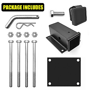 KAIRAY Bolt-on RV Bumper Hitch Receiver Adapter for 4-4.5'' Beams，2'' Receiver with Hith Pin & Hitch Cover, Trailer Rear Bumper for Camper Bike Racks Cargo Carriers