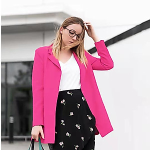 EXTRO&VERT Boyfriend Blazer Jackets for Women Single Button Side Pockets Suit Jacket for Casual Business Hot Pink