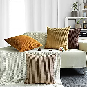 MEKAJUS Pack of 4 Pillow Covers 18x18 Brown Decorative Throw Pillow Covers Soft Corduroy Solid Pillow Covers Modern Decor Square Cushion Covers for Couch Sofa Bedroom Car Living Room (Brown)
