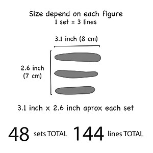 The Boho Design Lines Hand Drawn Decals Peel and Stick for Kids, Baby Bedroom Nursery and Living Room. 48 Sets of Three Stripes Each (144 pcs.) Adhesive Vinyl Wall Stickers Decor (Grey)