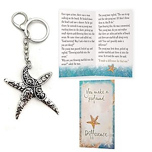Smiling Wisdom - Starfish Story Appreciation Small Keepsake Card and Keychain Gift Set - You Make a Profound Difference - Ornate Swirl Keychain