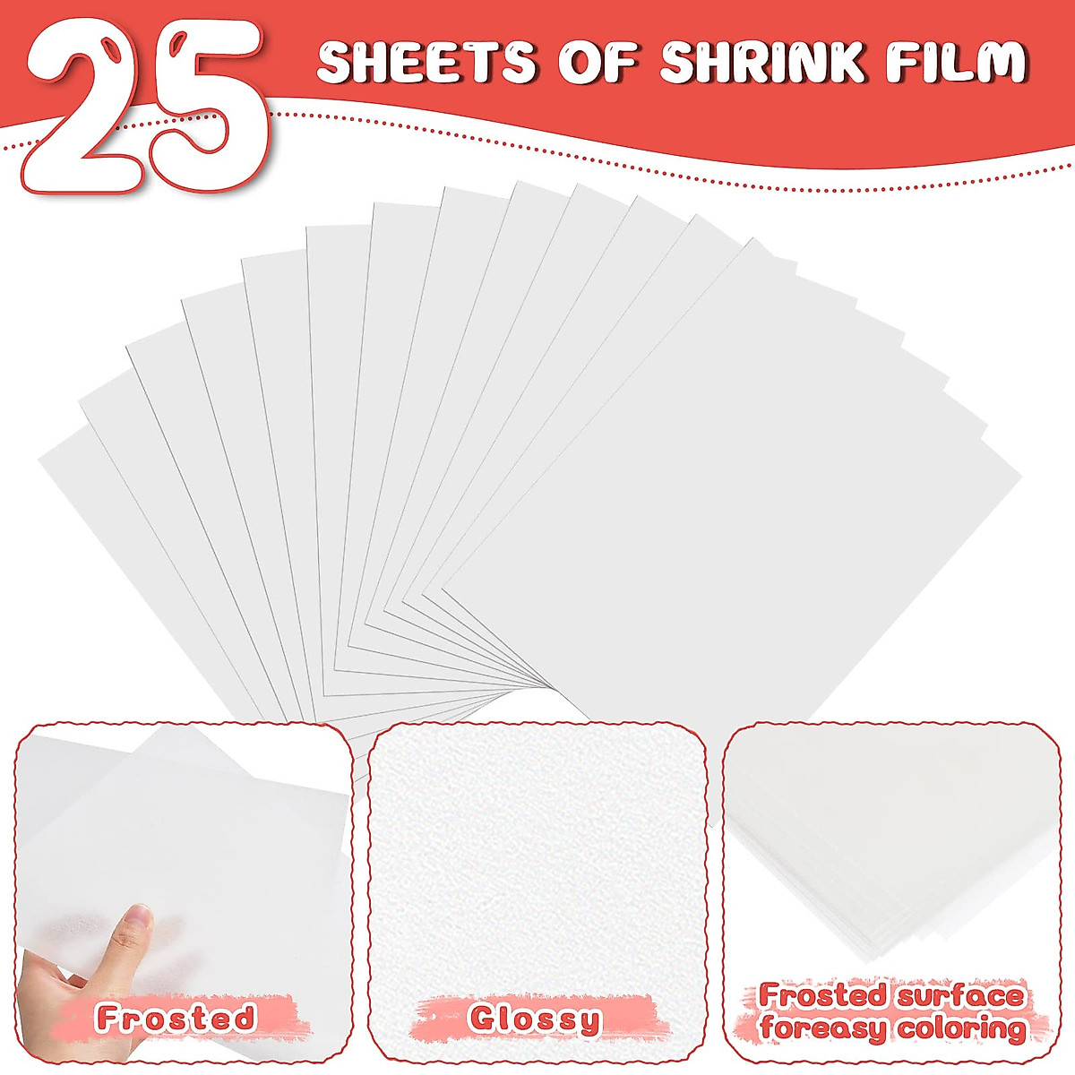 OFNMY 225PCS Shrinky Dinks Kits,Shrinky Dink Sheets,Shrink Plastic Sheets Kit with 25PCS Shrinky Dink Paper,100PCS Keychains and Open Iron Ring for Kids Creative Craft Marking, Handprint Keychains