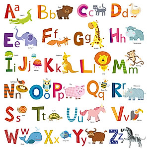 DECOWALL DA-1503A Animal Alphabet ABC Kids Wall Stickers Wall Decals Peel and Stick Removable Wall Stickers for Kids Nursery Bedroom Living Room d?cor