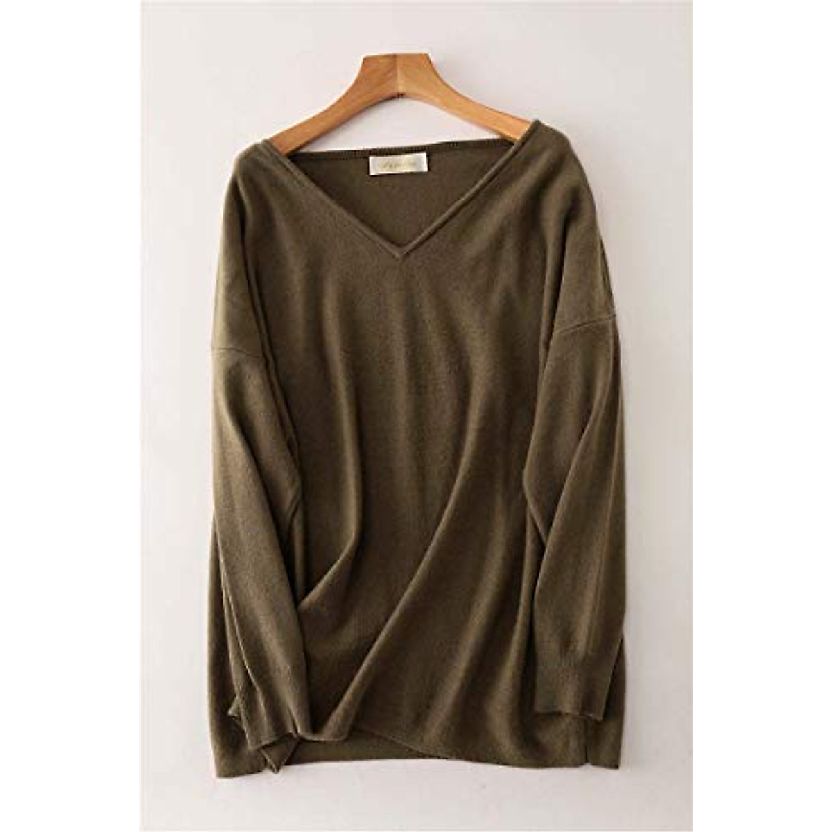 Ailaile Sweaters Womens V-Neck Long Sleeves Loose Pullover Ladies Sexy Merino Wool Tops Dark Camel