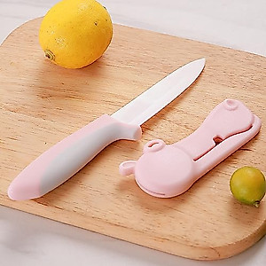 YUSOTAN Ceramic Paring Knife - 4-Inch with Sharp Ceramic Blade and Unique Hippopotamus Cover - Handle Fruit and Vegetables Kitchen Knife (Pink)