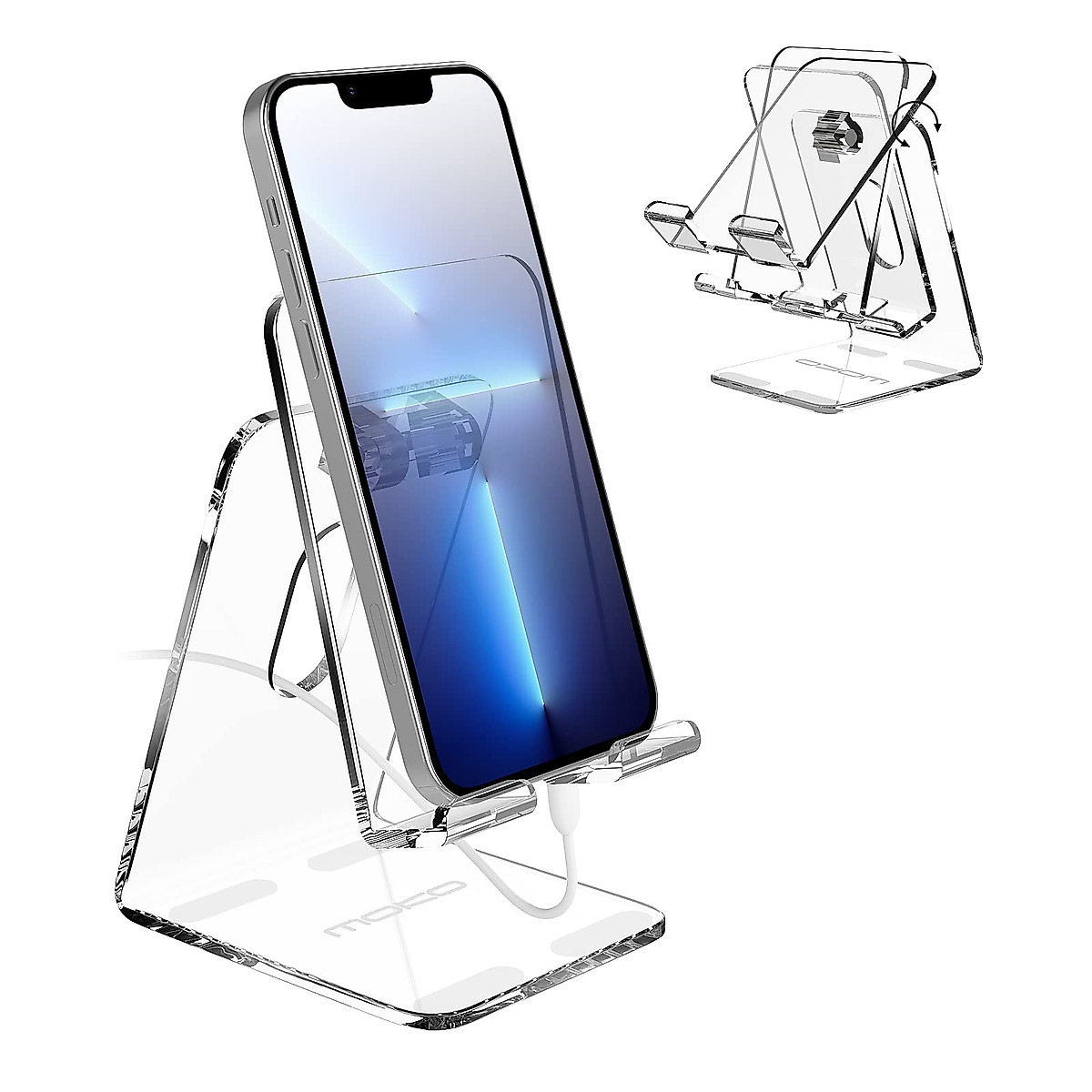 MoKo Acrylic Tablet Stand, Adjustable Angle Phone Stand for Desk, Fit with iPhone 16/Pro/Pro Max/Plus, iPhone 15/Pro/Pro Max/Plus, iPhone 14/Pro/Pro Max/Plus, iPhone 13/Pro/Pro Max/Plus, Clear