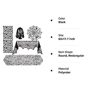 Sunnyglade 8 Pack Halloween Spider Cobweb Lace Tablecloth Set,Fireplace Mantel Scarf & Lace Table Runner & Round Table Cover & Spider Lampshade & Rectangular Placemat for Halloween Party Decorations