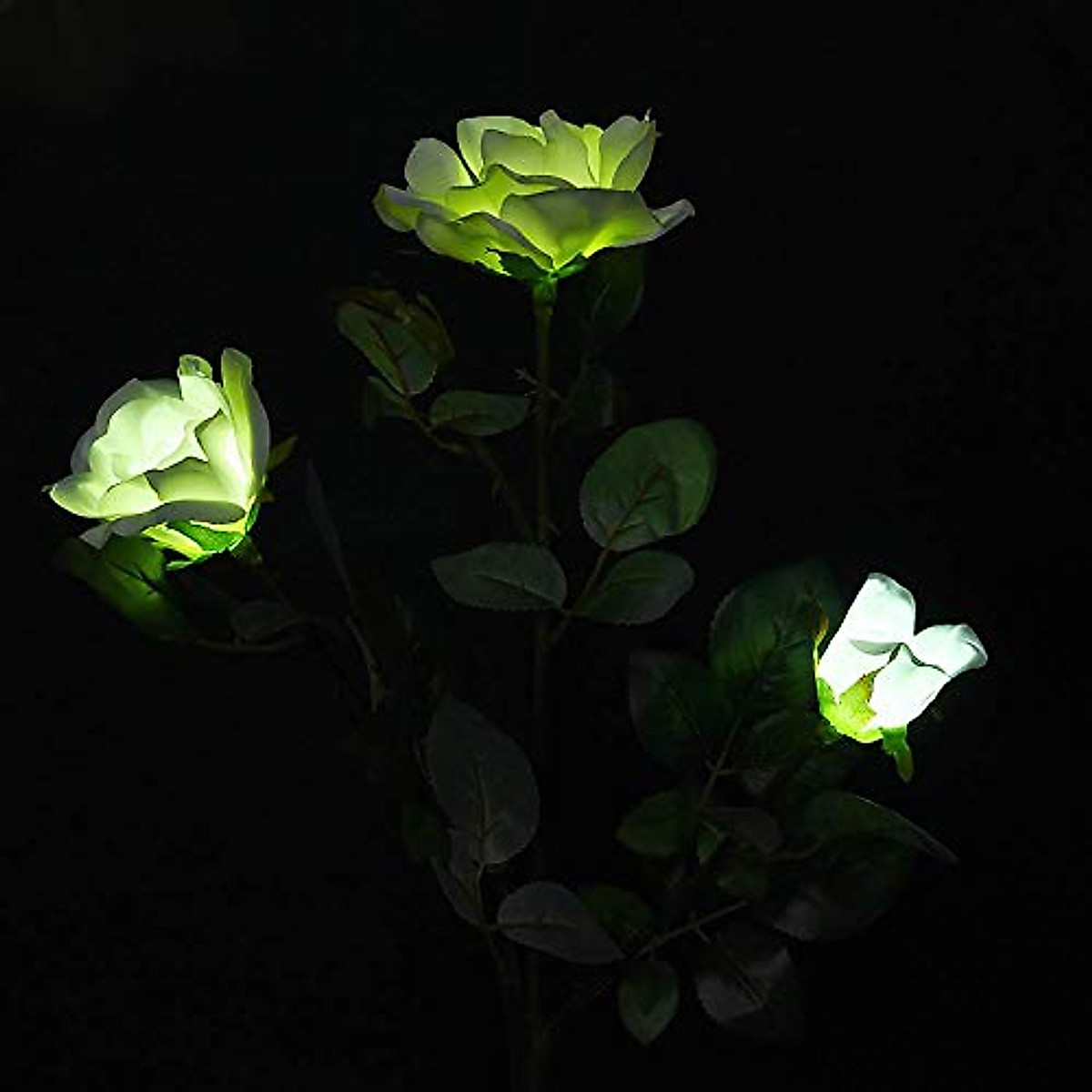 Rose Flower Solar Light, 3 Head White Rose Flower Solar Light Led Decorative Outdoor Lawn Lamp Home Garden Fake Flower Night Light-White