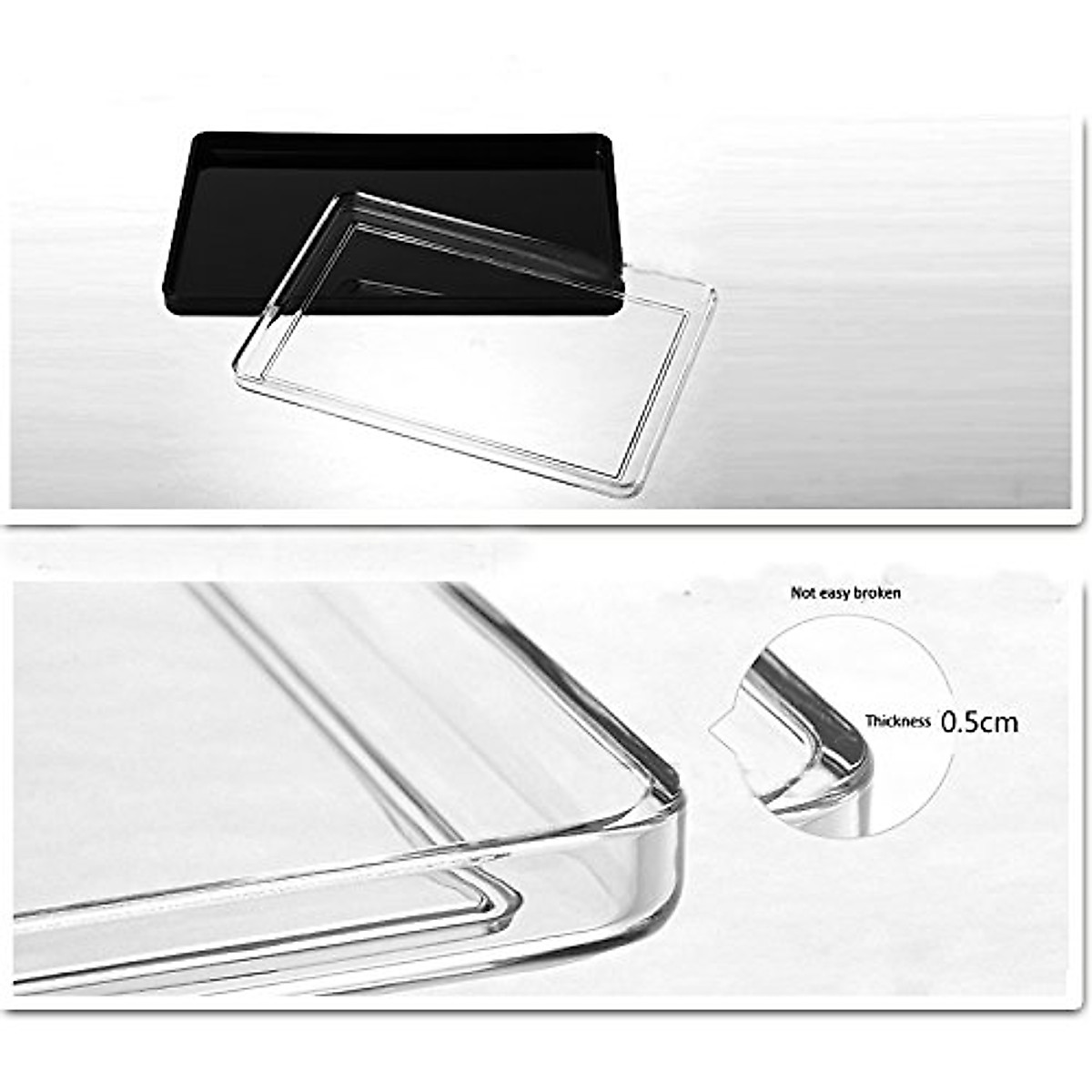 Rectangle Durable Acrylic Collection Serving Trays & Platter for Kitch, Beverage, Drink, Food or Bathroom (Clear 34x22x2.5cm)