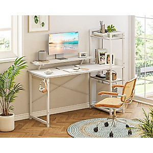 ODK Computer Desk with Storage Shelves and Monitor Stand, 40 Inch Gaming Desk with Bookshelf, Reversible Study Table for Home Office, Small Space Bedroom, Black