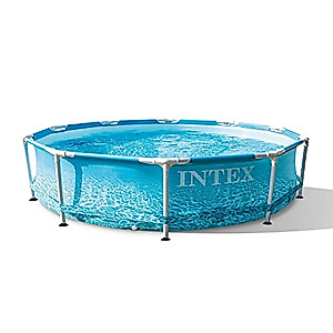 Intex 28207EH 10 Feet x 30 Inch Rust Resistant Steel Metal Frame Outdoor Backyard Above Ground Circular Beachside Swimming Pool with Filter Pump