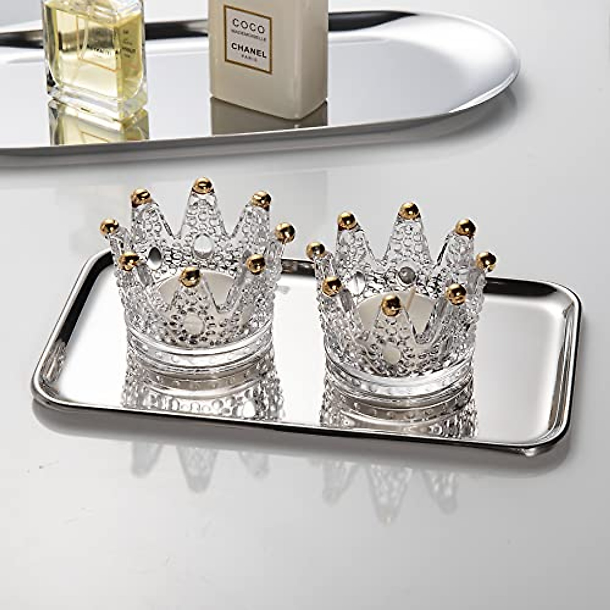 IMEEA Small Vanity Tray Rectangle Satinless Steel Little Jewelry Tray Bathroom Tray Storage Organizer Makeup Cosmetic Organizer Trays, 8 x 4.6 inch