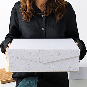 Soul & Lane Magnetic Gift Boxes with Lids (White and Gold, Pack of 2): Bridesmaid Gifts Cartons, Nesting Cardboard Christmas Boxes for Gifts, Stacking Mache Customizable Containers for Presents