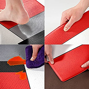 FNLNDO Red Black Grey White Kitchen Rugs and Mats Set of 2 Cushioned Anti Fatigue Kitchen Rugs Set Geometric Non-Skid Washable Kitchen Mats for Kitchen Sink Laundry