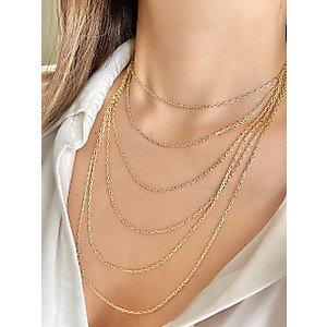 JEWELHEART 14K Real Gold Link Chain Necklace - 2mm Diamond Cut Cable Chain - Dainty 14K Yellow Gold Necklace For Women with Lobster Clasp 16"