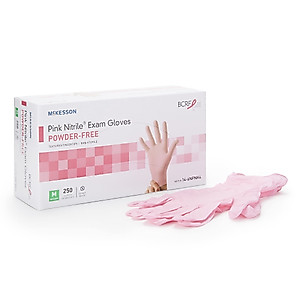 McKesson Pink Nitrile Exam Gloves - Powder-Free, Latex-Free, Ambidextrous, Textured Fingertips, Non-Sterile - Size Medium, 250 Count, 10 Boxes, 2500 Total