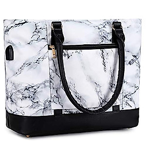 Large Tote Bag for Women Teacher Purse Work Bags 15.6 Inch Laptop Shoulder Handbags Briefcase Office Travel (Marble White)