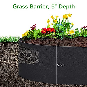 Black Plastic Garden Landscape Edging, 5” Tall Border Coil, Flexible and Strengthened with Anti-UV Treatment (20ft with 6pcs Stakes)