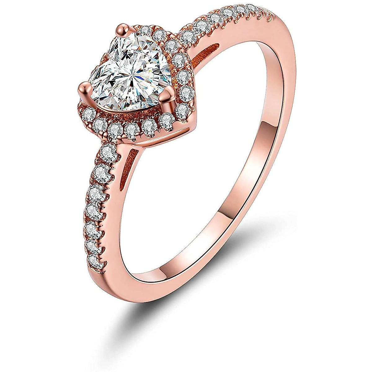 MDFUN Luxurious 18k Rose Gold Plated Cubic Zirconia Wedding Engagement Rings Eternity Bridal Band Halo Rings (rose-gold-plated-brass, 8)